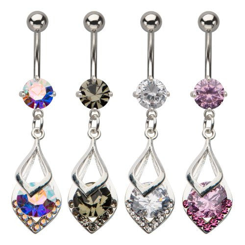 WildKlass Belly Rings with dangle gem and teardrop design 14g ...