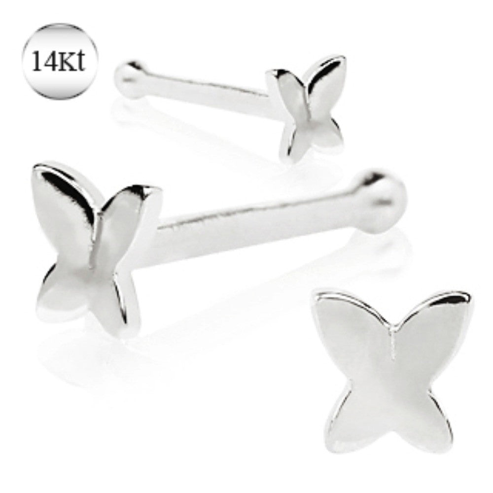 14Kt White Gold Stud Nose Ring with a Butterfly – WildKlass Jewelry