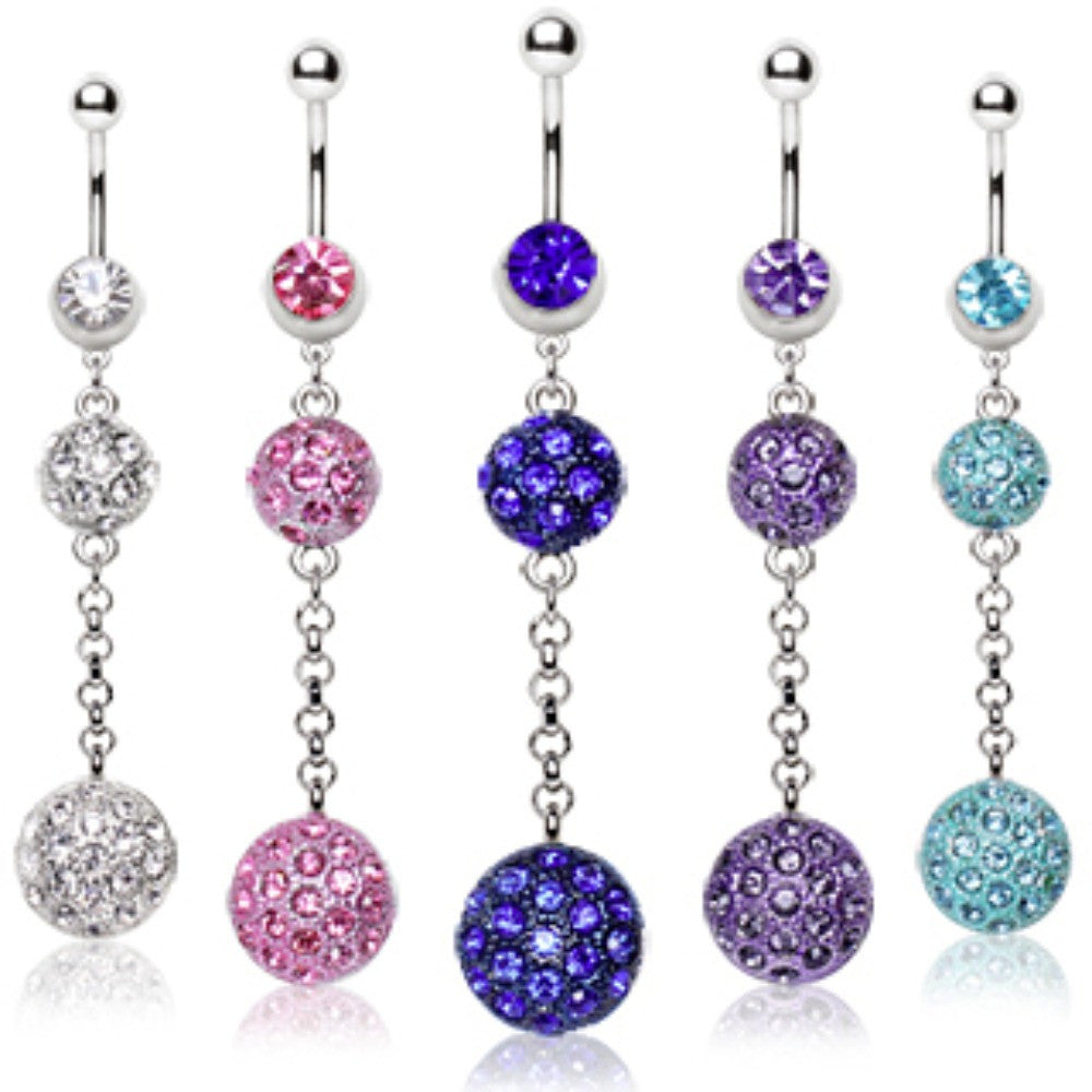 316L Surgical Steel Navel Ring with Two Tear Round Shaped Dangle ...